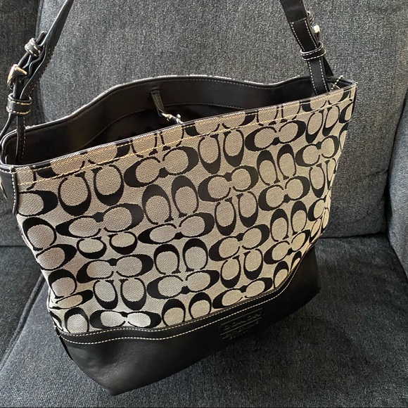 Coach | Bags | Coach Shoulder Bag Black Signature C Pattern | Poshmark